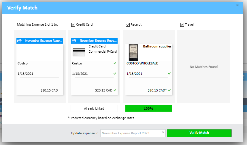 Verify Match (from Expenses)