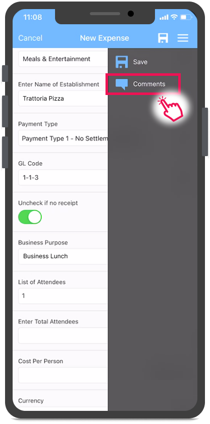 Adding Comments to an Expense