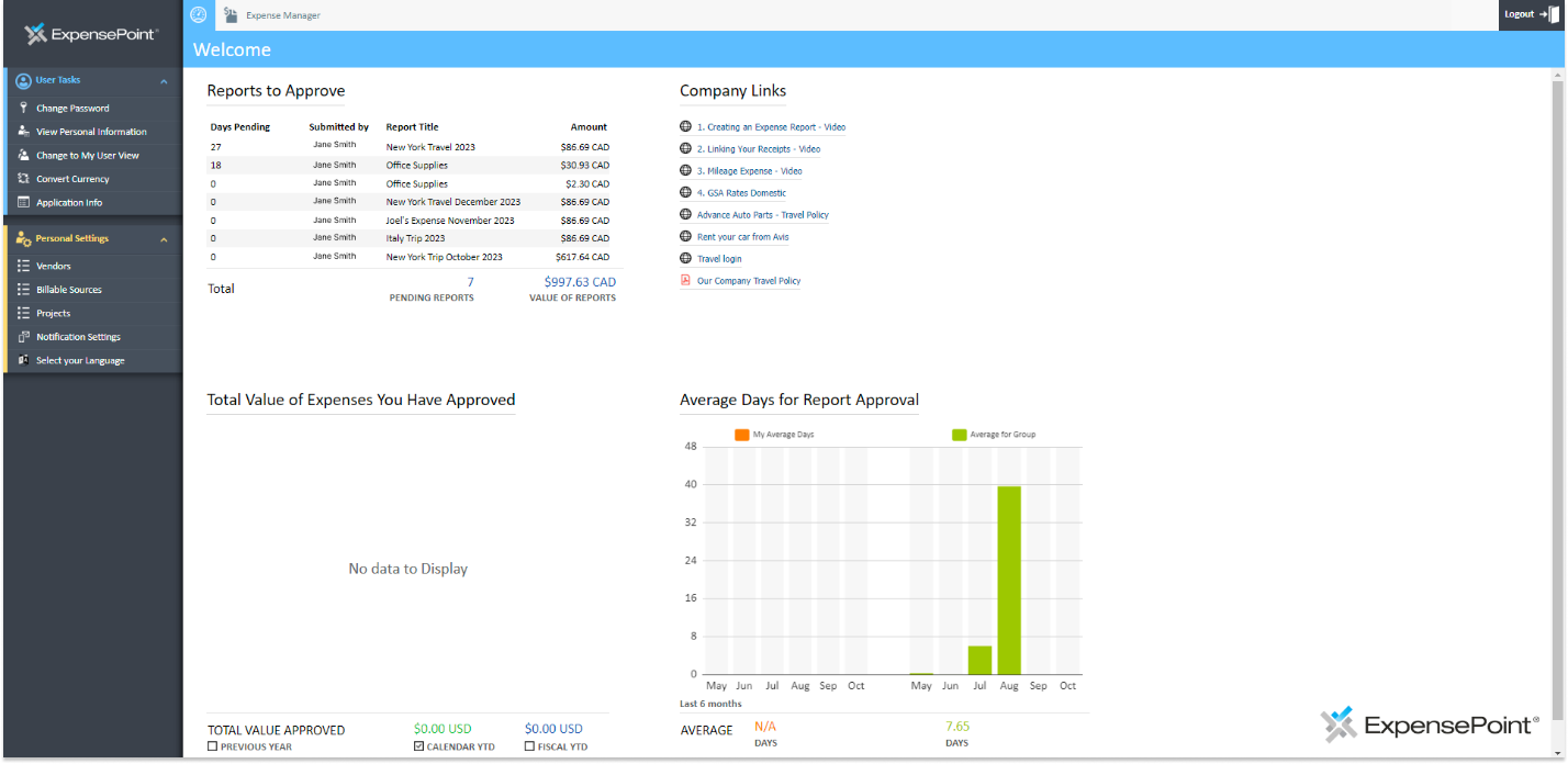 Approver Dashboard and Tasks