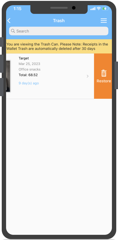 Restore a Deleted Receipt